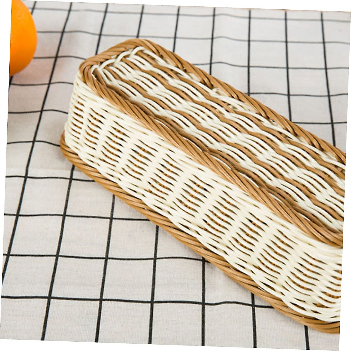 3 Pcs Woven Plate Basket Imitation Rattan Basket Imitation Rattan Plate Basket Rectangle Storage Basket White Wooden