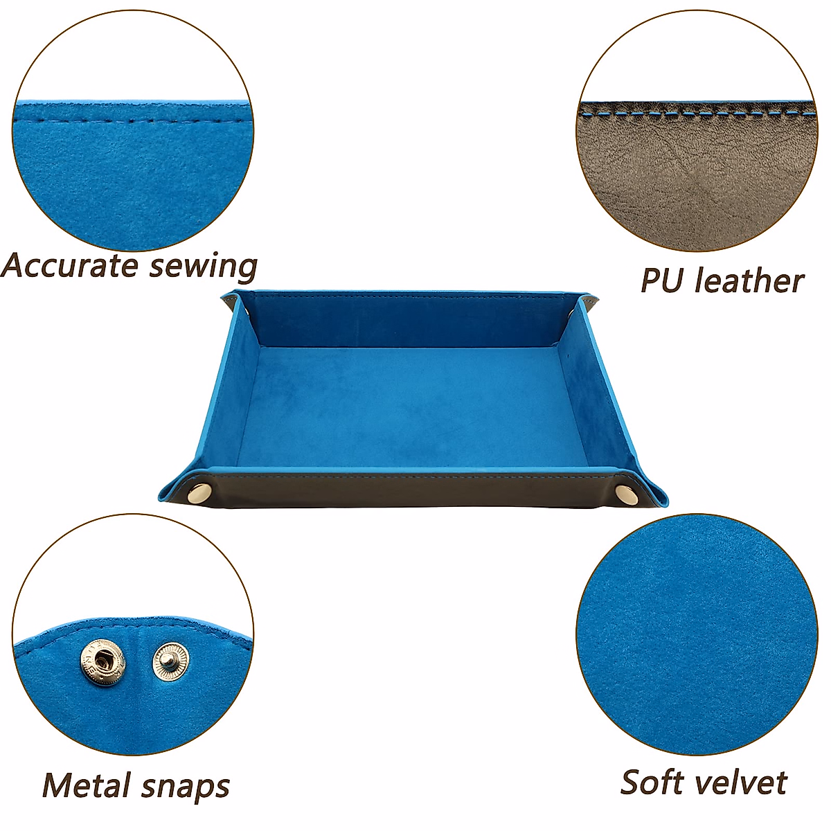 Socospace Valet Tray-leather and velvet,EDC Tray,Catchall Tray for Jewelry,Wallets,Watches,Key,Phones,Glasses, Perfect for Nightstand,Entryway Table,Desk,Key Tray,Home Decor（Blue）