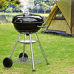 BEAU JARDIN Charcoal Grill 18.2 Inch for Outdoor Cooking BBQ Barbecue Coal Kettle Bowl Grill Portable Heavy Duty Round with Wheels Grilling for Tailgating Patio Backyard Camping Black BG4691