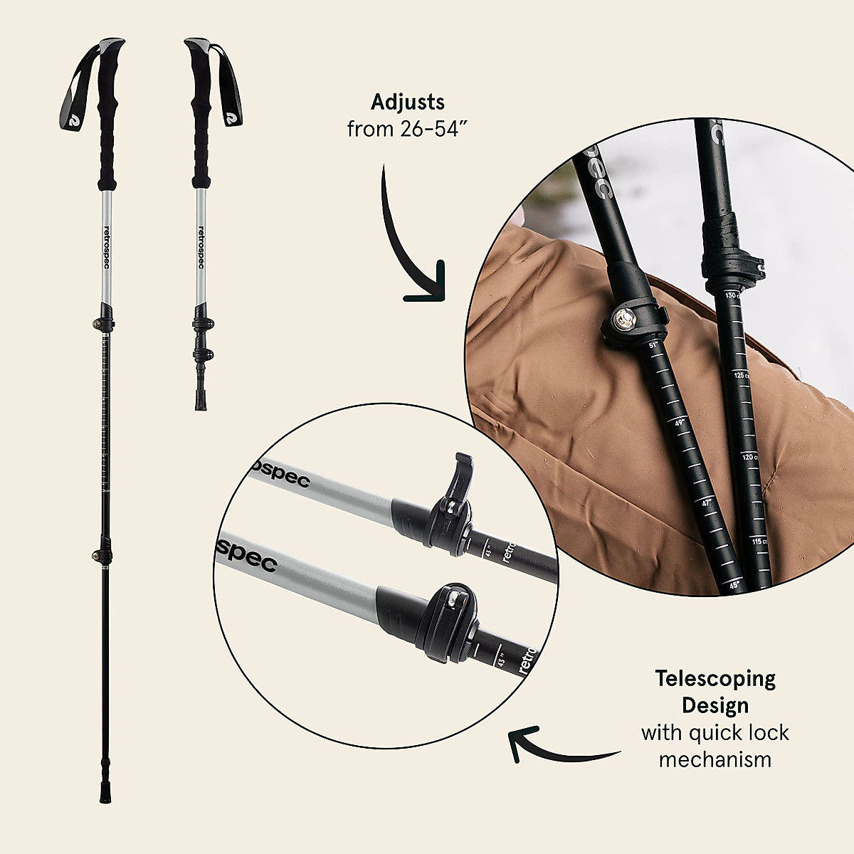 Retrospec Solstice Hiking Poles for Men & Women - Adjustable and Collapsible Lightweight Walking & Trekking Sticks - Aluminum w/Cork or Foam Grip