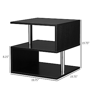 HOMCOM 20" Modern End Table, Accent Side Table, S-Shaped Coffee Table with Storage Shelf and Steel Poles, Black