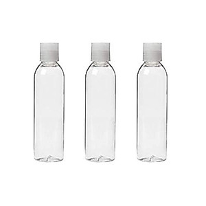 6 Oz Clear Dispensing Bottles with Natural Flip Up Disc Caps, 180ml EMPTY Plastic SQUEEZE BOTTLE for Gel, Lotion, Shampoo by Grand Parfums (Pack of 3)