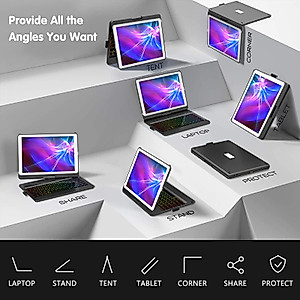 Keyboard Case for iPad 9th Generation,7 Color Backlight iPad Keyboard for 10.2-inch 9th /8th /7th /Air 3/Pro 10.5-inch,360° Rotatable Protective Cover with Apple Pencil Holder(Black)