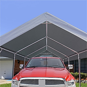 PEAKTOP OUTDOOR 10'x20' Heavy Duty Carport, Portable Car Canopy, Garage Tent, Boat Shelter with Reinforced Triangular Beams, Silver Grey
