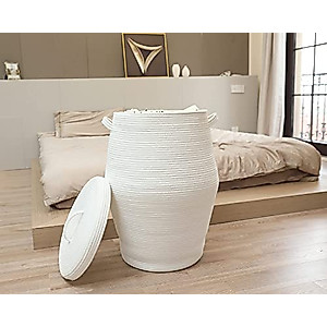 26" x 20" Tall Extra Large Storage Basket with Lid, Cotton Rope Storage Baskets, Woven Laundry Hamper with Cover, Cloth Storage Bin, for Clothes Blanket in Living Room, All White