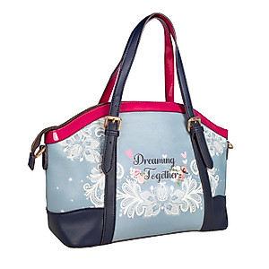 Nicole Lee Dreaming Together Handbag, Small Vegan Leather Bag with Crossbody Strap, Mother Daughter Fashion Print, Blue/Pink