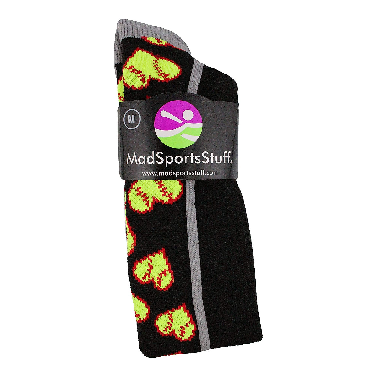 MadSportsStuff Love Softball Socks with Hearts Over the Calf (Black/Grey, Medium)