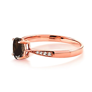 Gem Stone King 10K Rose Gold Brown Smoky Quartz and White Diamond Engagement Ring For Women (0.81 Cttw, Gemstone Birthstone, Oval 7X5MM, Available In Size 5, 6, 7, 8, 9)