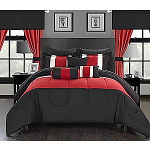 Chic Home 20 Mackenzie Complete Pieced Comforter Set, King, Red