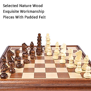 VAMSLOVE Chess and Checkers Board Game Sets for Adults Wooden Deluxe 15 inch Wood Board Box with Storage, Classic 2 in 1 Large Size with Chess Pieces - 3” King Height - 2 Extra Queens