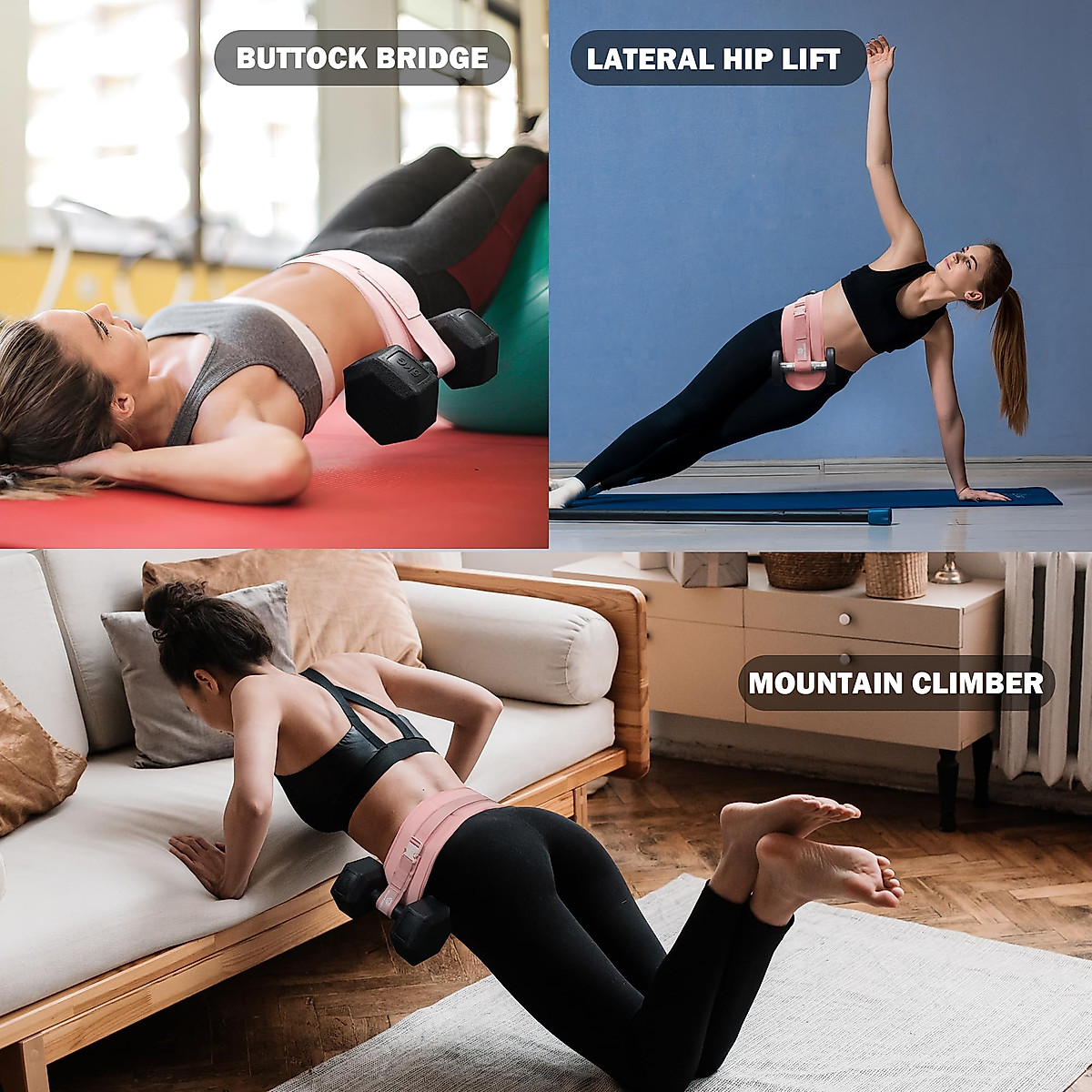 WOOTMIN hip thrust belt, fully upgraded hip thrust belt for dumbbells, more comfortable hip thrust belt, home gym hip thrust belt with wider and longer anti-slip pads (black)