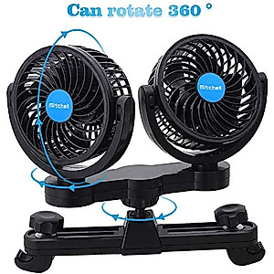 QIFUN Electric Car Fans for Rear Seat Passenger Portable Car Seat Fan, 4 Inches 12V Headrest 360° Rotatable Backseat Car Cooling Air Fan with Cigarette Lighter Plug for Vehicles, SUV, RV, Boat