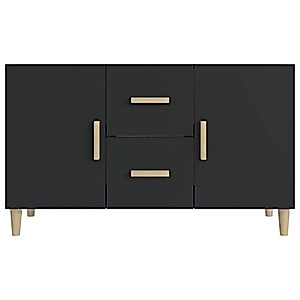 loibinfen Sideboard Buffet Server Storage Cabinet with Drawers and Doors, Console Table Home Kitchen Sideboard with Wood Legs, Dining Room Furniture Cupboard, Black 39.4"x14.2"x23.6" -AA