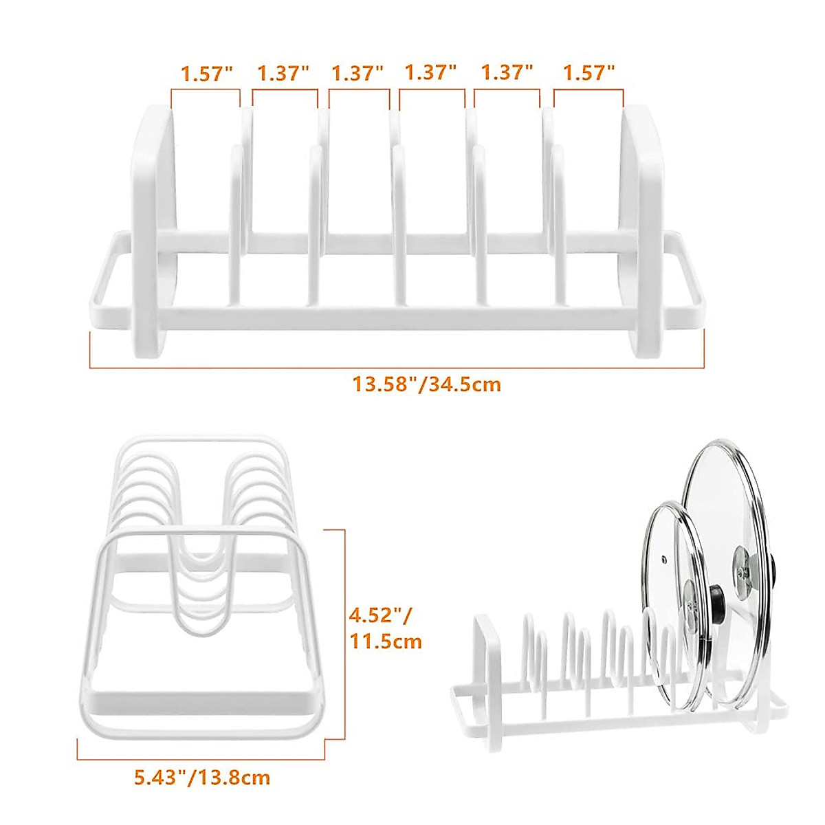 SANNO Pot Lid Holders Heavy Duty Pan Rack Organizer Pot Organizer Rack for Cabinet, Bakeware Rack,Kitchen Cookware Pantry Cabinet Storage Rack with 7 Dividers (pack of 1)