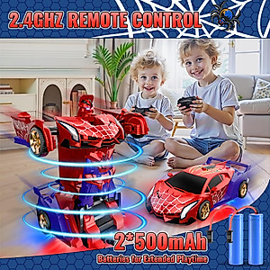 Spider Transform RC Cars Toys with Eye & Underbody Lights, 2.4GHz Remote Control Car One-Button Deformation, Fast 360°Rotation Robot Toys Birthday Gifts for 3 4 5 6 7 8 9 10 Year Old Boys Age 4-7 8-12