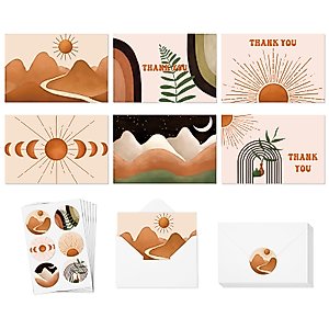 AnyDesign Boho Thank You Cards Bulk 24 Pack Abstract Geometric Thank You Note Cards with Envelopes Stickers Boho Blank Greeting Cards for Wedding Baby Shower Bridal Shower Supplies, 4 x 6 Inch