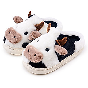 sharllen Fuzzy Cow Slippers for Kids Cute Fluffy Cow Kids House Slippers Toddler Girls Boys Animal Cartoon House Shoes for Indoor Outdoor