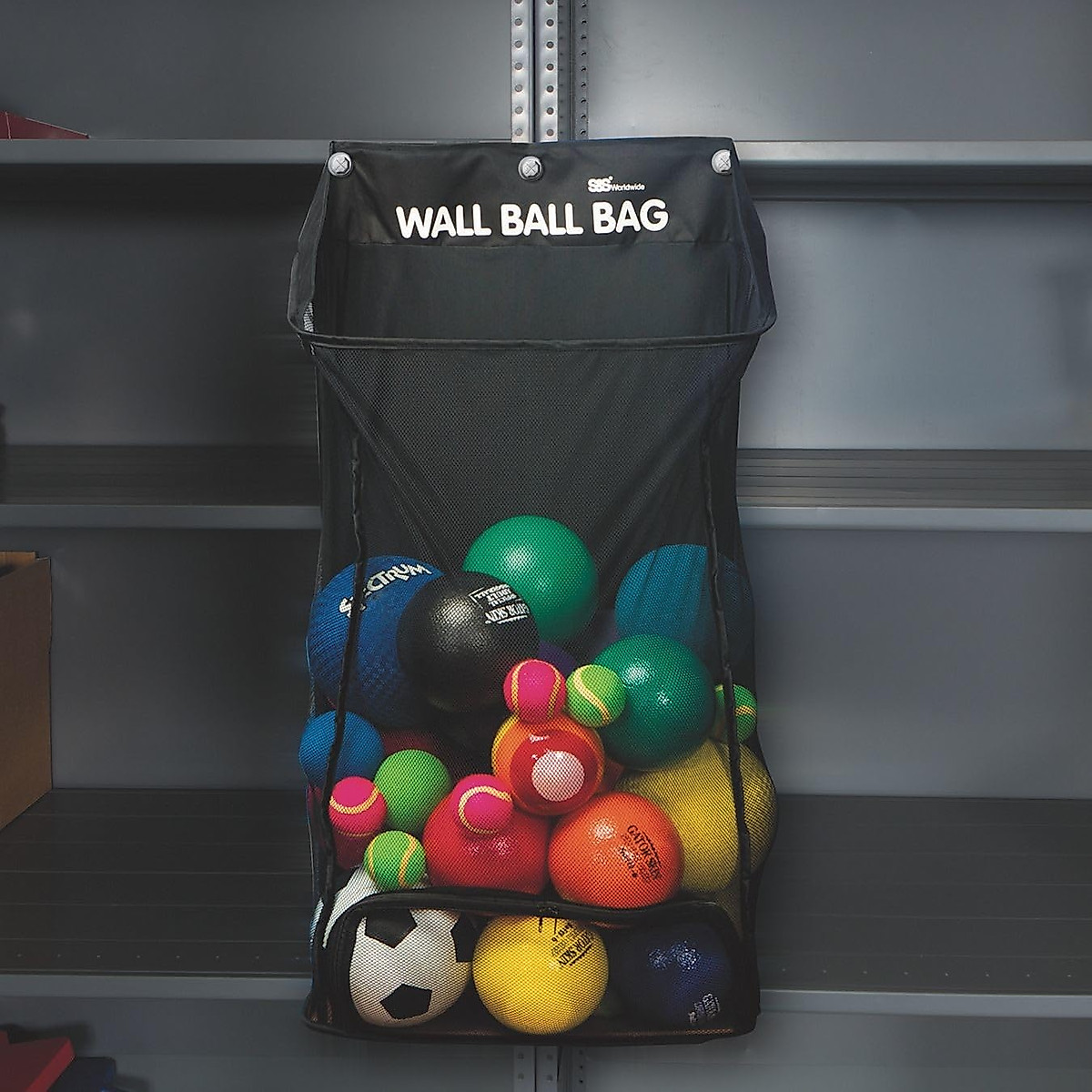 S&S Worldwide Cart and Wall Ball Bag. Large (36" L x 19-1/2" x 9") Mesh Bag with 2 Metal Grommets to Hang. Easy Access Through Open Top or Zippered Bottom. Perfect for Garage, PE Closet or Anywhere!