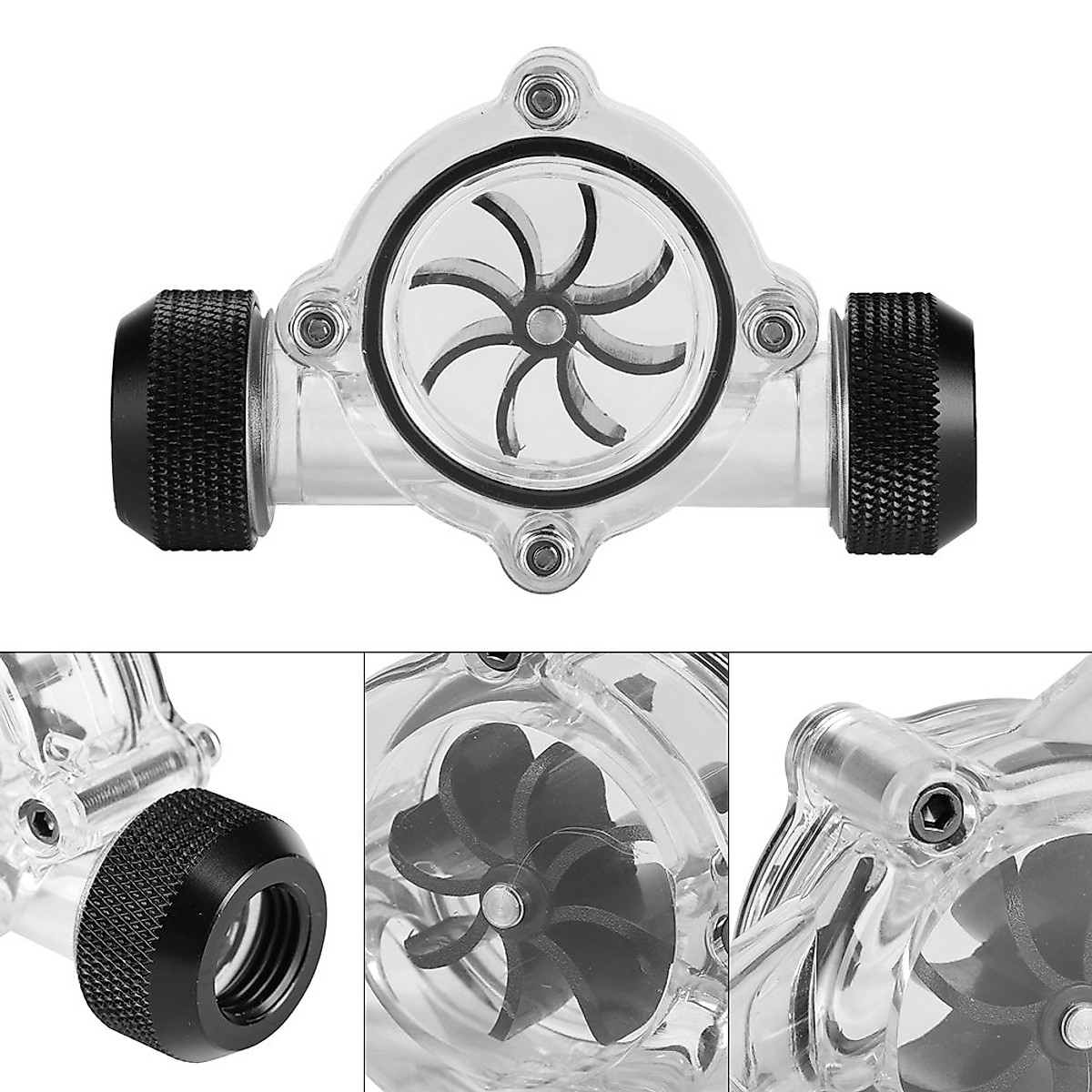 Female to Female Transparent Measuring Indicator G1/4" Water Meter 8 Impellers PC Water Cooling Flowmeter Tube Connectors Acrylic + Silicone(Black)