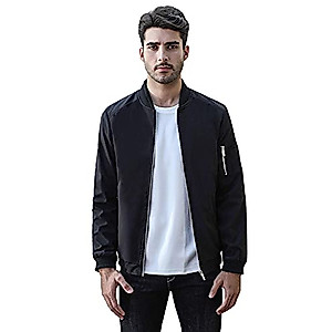 sandbank Men's Slim Fit Lightweight Softshell Flight Bomber Jacket Coat (US XS, Black #2)