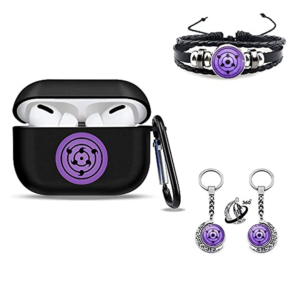 Airpod Pro Case, AirPod Pro Cover with Keychain Bracelet Pendant Combo Set, TPU Process Material IMD Printing Technology, Compatible with Airpod Pro Perfect Match. (Pro Ninja Purple)