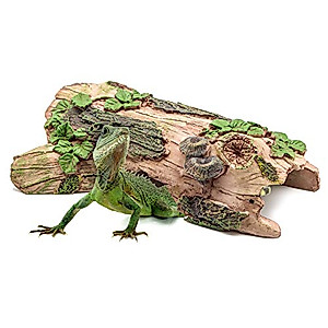 BWOGUE Reptile Habitat Decor Hideouts Log Hideaway Critter Cavern Bark Bends Resin Wood Decorations Hiding Place for Lizards Leopard Gecko Spiders Snakes Fish Shrimp Turtle