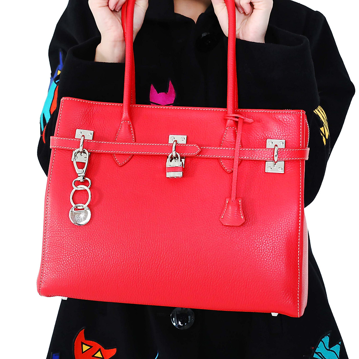 Robin Lisa New York Luxury Handbags for Women | 100% Genuine Italian Calf Leather | Limited Edition Robin Handbag (Red)