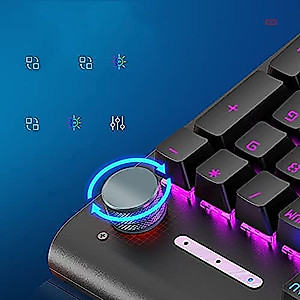 Multimedia Knob Computer Mechanical Keyboard Sandblast Metal Panel,104-Keys Conflict Free Buttons Gaming Keyboard,Dazzle Colour on Both Side, Mouse+Mouse Pads (Black/Raionbow Backlit/Blue Switch)