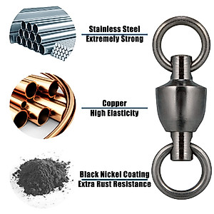 Dr.Fish 20 Pack Fishing Swivels Freshwater Ball Bearing Swivels Stainless Swivels Fishing Tackle Heavy Duty Black Nickel Terminal Tackle Barrel Swivels Leader Lures Connector Offshore Size 0