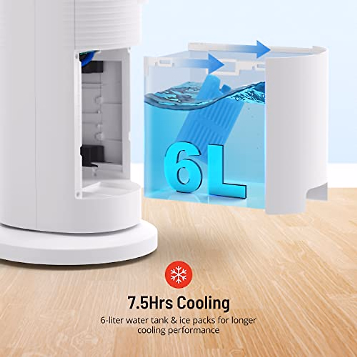 Evaporative Cooler, PARIS RHÔNE 3 in 1 Evaporative Air Cooler 45" Air Cooler 80° Oscillating 19” Air Outlet Cooling Fan 4 Speeds 3 Modes 6L Water Tank Portable Universal Casters White