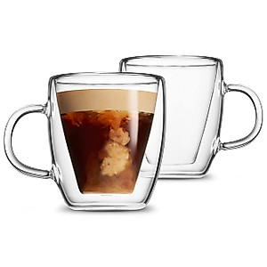 Godinger Coffee Mug Set, Glass Coffee Mugs, Double Wall Insulated Glass Coffee Cups, Espresso Cups, Tea Cup - 13.5oz, Set of 2