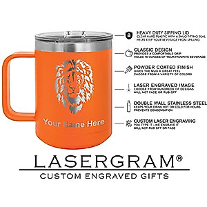 LaserGram 15oz Vacuum Insulated Coffee Mug, High Wing Airplane, Personalized Engraving Included (Orange)