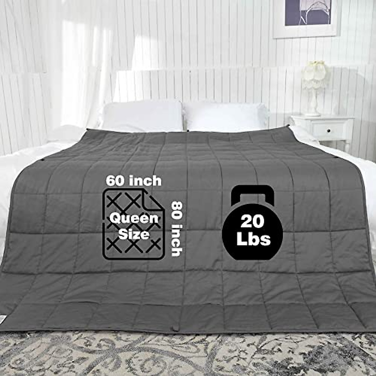 Weighted Blanket (60"x 80" 20 lbs Queen Size) Cooling Heavy Blanket Perfect Breathable Microfiber Material with Premium Glass Beads Soft Weighted Blankets for Adult All-Season