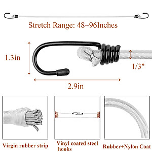 ZHOUBIN 48 inch White Bungee Cords with Hooks, 2 Pack