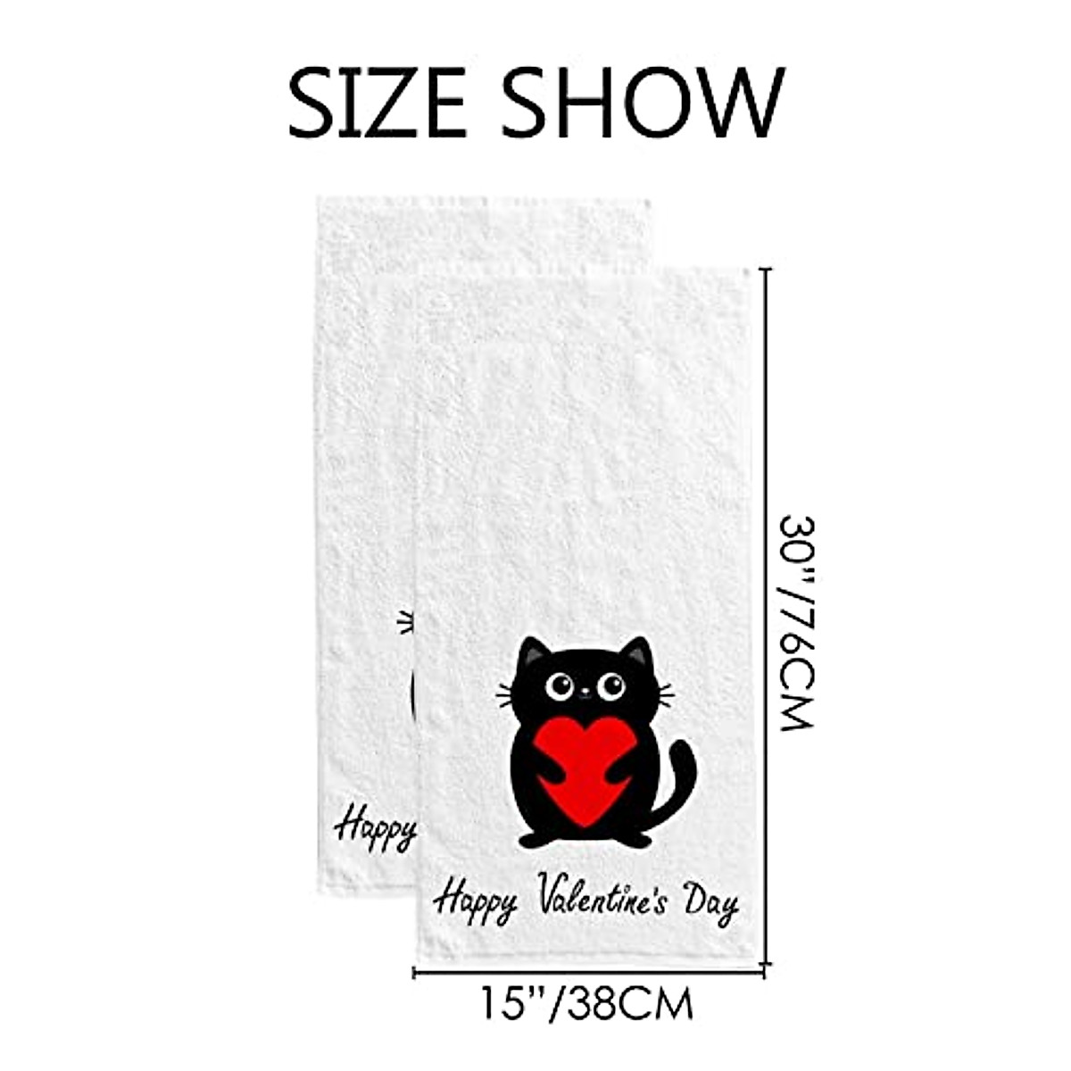 My Little Nest Valentines Black Cat Kitten 2 Pack Hand Towels for Bathroom Kitchen Towels Microfiber Bath Towel Absorbent Dish Fingertip Towel for Guest Gym Spa Bar 30 x 15 inch