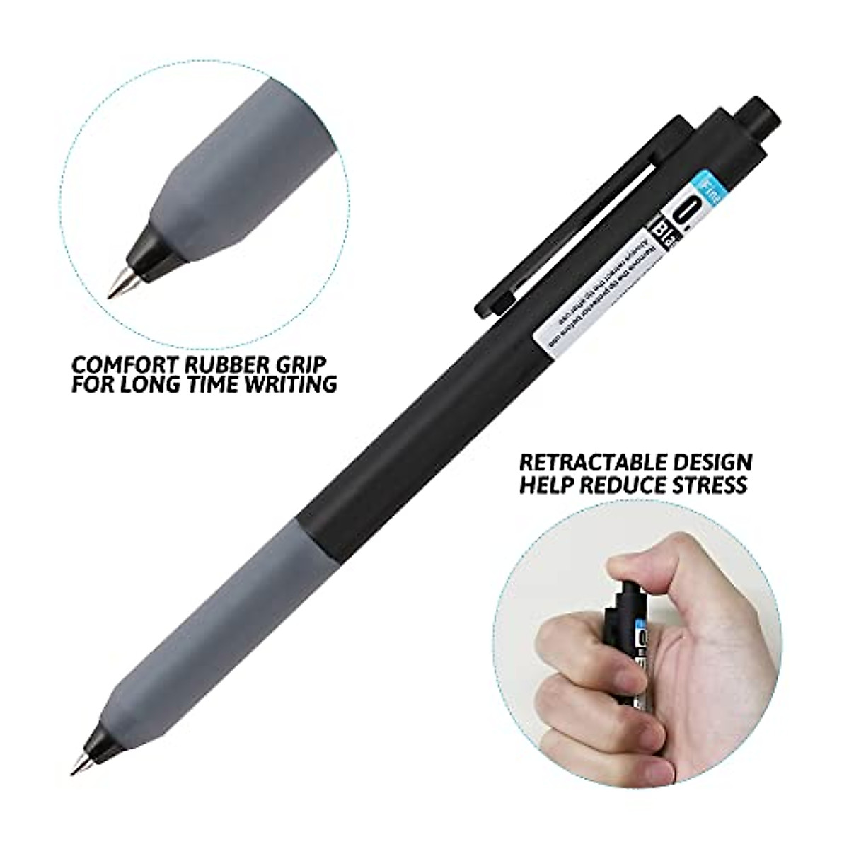 SMOOTHERPRO Premium Retractable Gel Pens 12 Pack 0.5mm Fine Black Refillable Ballpoint Pen Set with Comfortable Rubber Grip Super Smooth Long Lasting Writing (SL120)