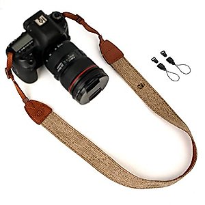 WANBY Camera Strap Brown Canvas Neck Shoulder Strap with Quick Release Buckles for DSLR SLR