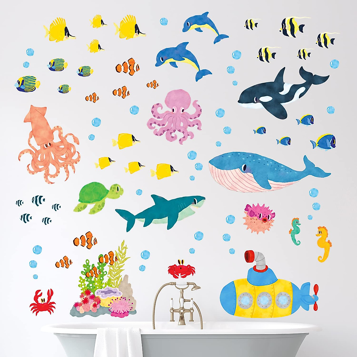 DECOWALL DS9-2014 Under The Sea Wall Stickers Wall Decals Peel and Stick Removable Wall Stickers for Kids Nursery Bedroom Living Room