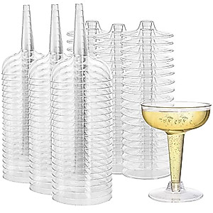 Hacaroa 75 Pack Plastic Champagne Coupe, 4 Oz Champagne Glasses Cocktail Glasses, Disposable Party Stem Cups Dessert Cups for Martini, Margarita, Birthday, Wedding