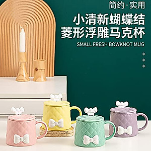 MOMEITU Kawaii Mug Cup Cute Bow Ceramic Cup Cute Girl Water Cup Cute Milk Cup Cute Coffee Cup Kawaii Band Water Cup(350ML,Pink)