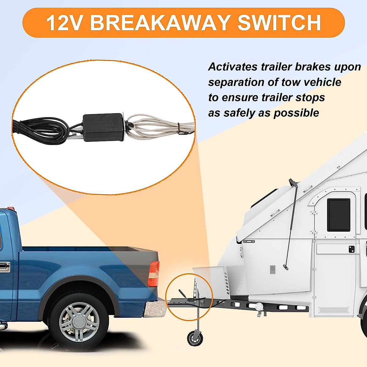 CircleRoad 7 Way Trailer Cord 8 Feet with 7 Gang Junction Box Kit, 7 Way Trailer Wiring Harness Kit and Trailer Breakaway Kit, 12V Emergency Breakaway Switch and Plug Holder, Waterproof, Dustproof
