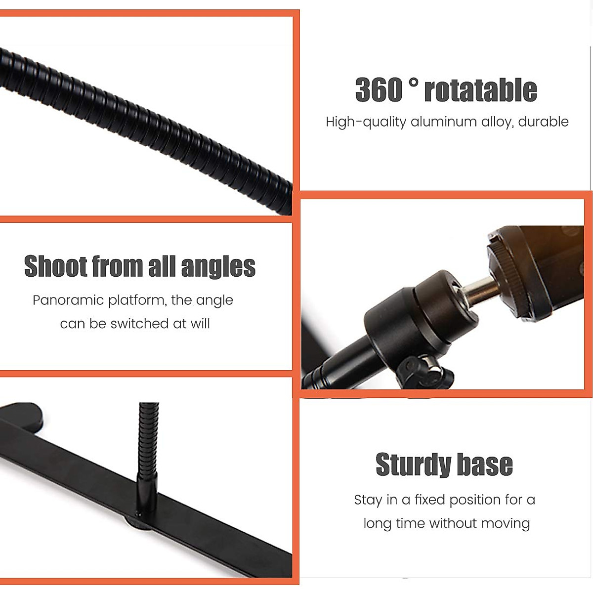 Ajustable Tripod with Cellphone Holder, Overhead Phone Mount, Table Top Teaching Online Stand for Live Streaming and Online Video and Food Crafting Demo Drawing Sketching Recording