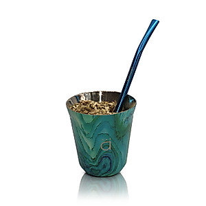 Kalmateh Petite Yerba Mate Gourd- Includes Bombilla Straw, Cleaning Brush and Gift Box- Double Walled 18/8 Stainless Steel (1 unit, 5oz)