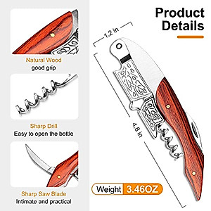 HOOMIL Professional Waiter Corkscrew Wine Opener, 3-in-1 Manual Wine Key with Foil Cutter & Dual Hinge Fulcrum (Rosewood)