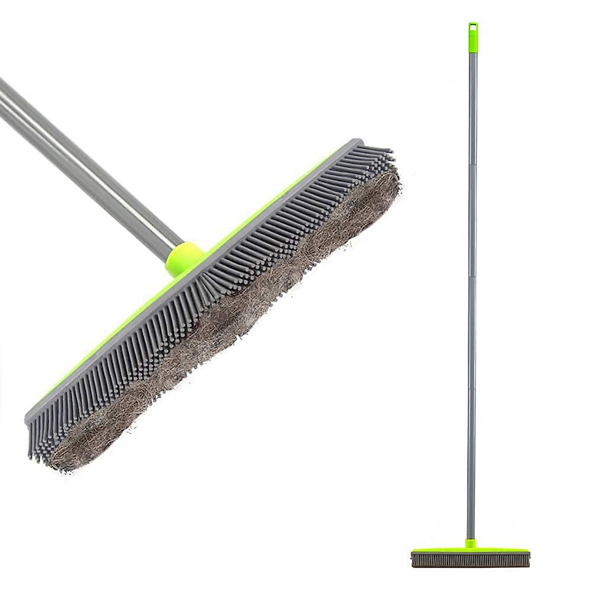 Push Broom Long Handle Rubber Bristles Sweeper Squeegee Edge 59 inches Non Scratch Bristle Broom and Push Broom Stiff Indoor Outdoor Rough Surface Floor Scrub Brush 17.7 inches Wide 61.8 inches