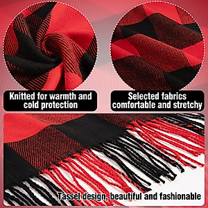 Cosweet Scarf and Gloves Set - Winter Knitted Warm Set, Plaid Scarf Winter Gloves Knitted Hat with Pompom Flurry Ball for Women Men Outdoor Sports Running Skiing Cycling Yoga Christmas Gift