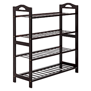 Bamboo 4 Tier Shoe Rack - Shoe Storage Shelf, Industrial Shoe Tower, Narrow Shoe Organizer Entryway Freestanding Shoe Cabinet Organizer Storage Rack - Storage Shelf for Narrow Closet, Hallway, Black