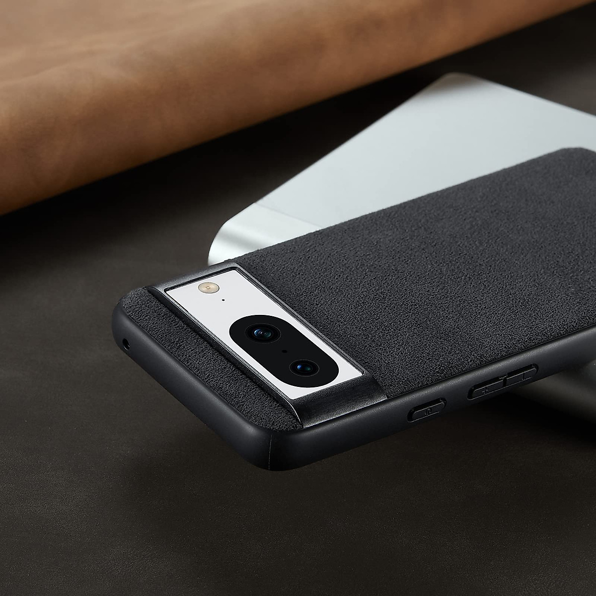 TYXDKJ Alcantara Case for GooglePixel 8,Handmade Half-Wrapped Synthetic Suede Cover (Black)