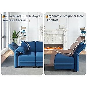 LLappuil Velvet Modular Sectional Sofa L Shaped Corner Couch with Storage, 127.8" 5-Seater Modern Sofa with Chaise, High Back Recliner Sleeper Couches, Anti-Scratch Blue