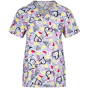 Minty Mint Women's Comfortable Lightweight Durable Soft Stretch Printed V-Neck Medical Scrub Top Dentist Medical Profession Doctor EMT Nurse Veterinarian h7nCJ Light Grey XL